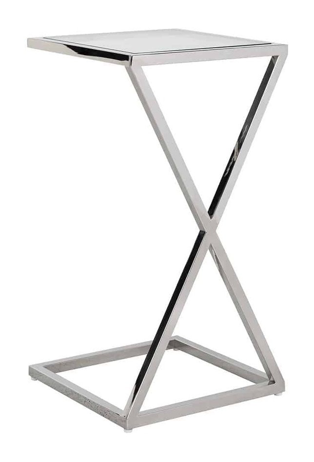 Paramount Glass-Top Sofa Side Table - Polished Stainless Steel - Dansk