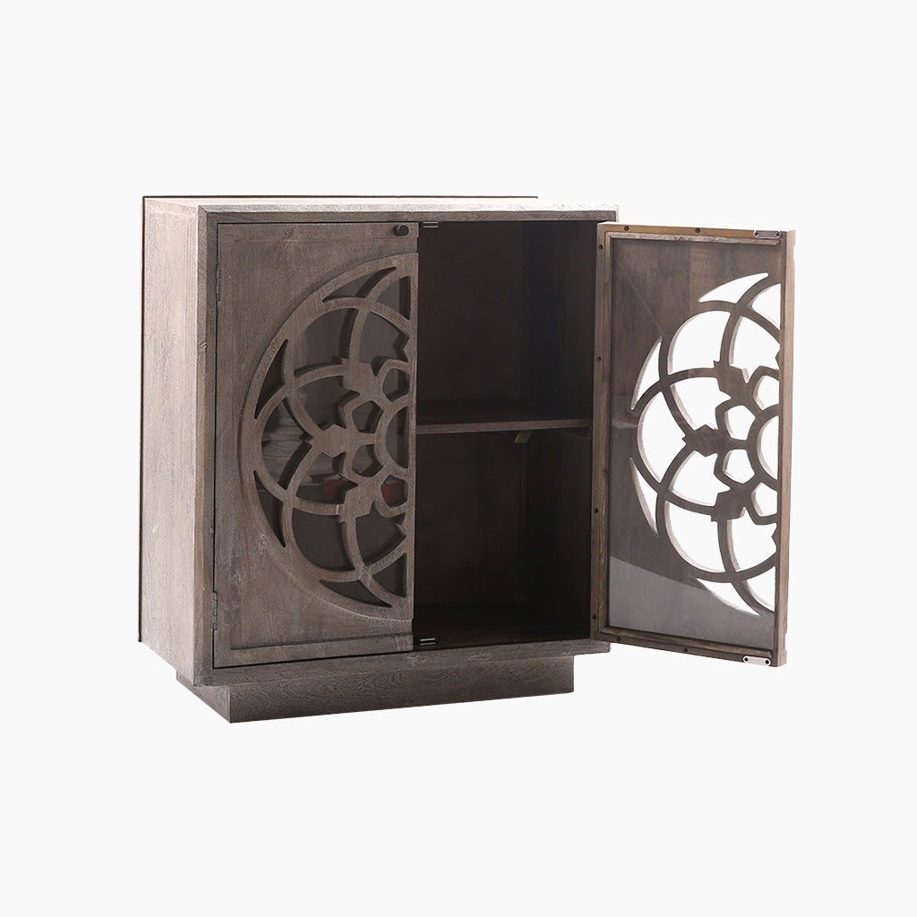 Flower Fretwork Two Door Wooden Cabinet - Dansk
